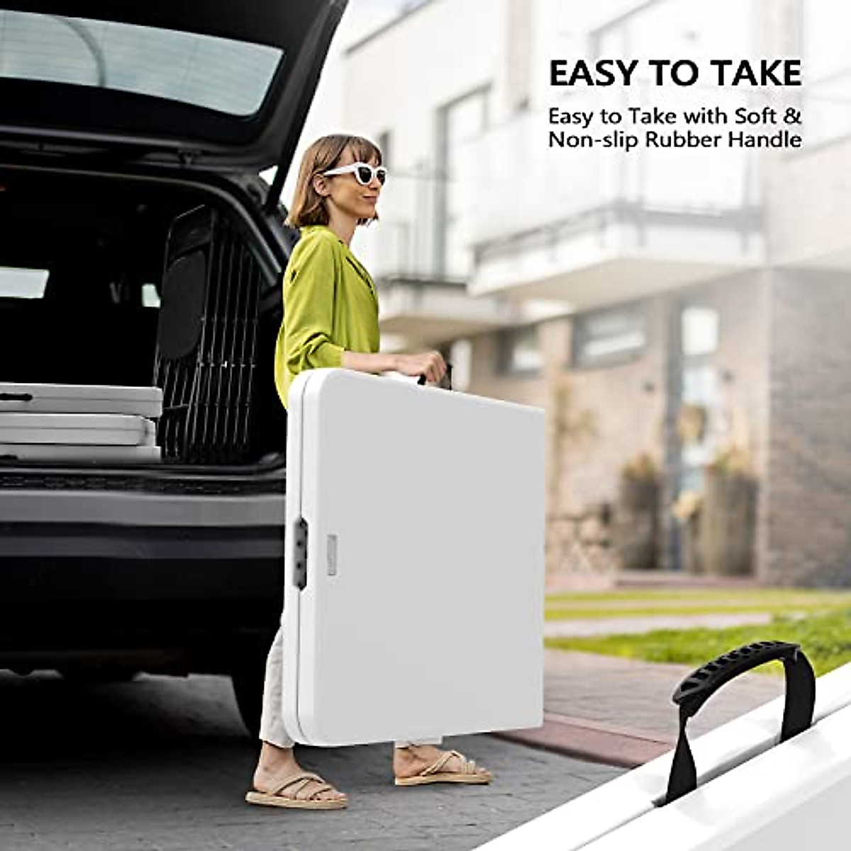 VINGLI 6 FT Plastic Folding Table Set with 8 Black Folding Chairs for Picnic, Event, Training, Outdoor Activities, at Home and Commercial Use