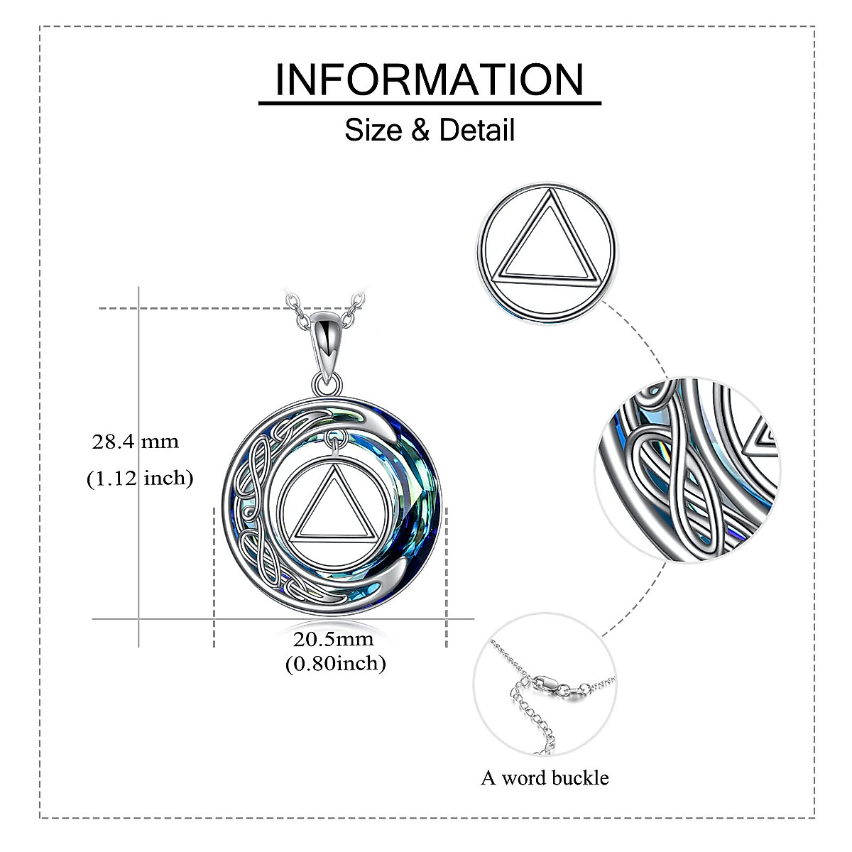 YAFEINI AA Gift Necklace Sterling Silver Alcoholics Anonymous Recovery Symbol Necklace Crescent Crystal AA Sobriety Pendant Jewelry for Women