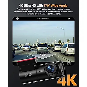Dash Cam 4K WiFi 2160P Car Camera, Dash Camera for Cars, Mini Front Dashcam for Cars with Night Vision, Loop Recording, G-Sensor,24H Parking Monitor,Supercapacitor,Voice Prompt,APP,64GB Card Included