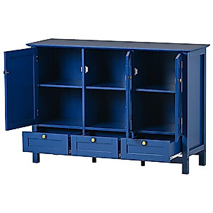 Quarte Modern Storage Cabinet, 44.9'' Console Table w/ 2 Doors, 3 Drawers and Adjustable Shelves, Buffet Sideboard for Kitchen Dining Room Hallway (Blue-02)