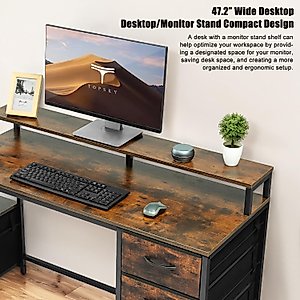 TOPSKY Compact Computer Desk with Storage Shelf/Cloth File Drawer for Letter Size/Monitor Stand Study Table for Home Office (Rustic Brown, 61.6 inch)