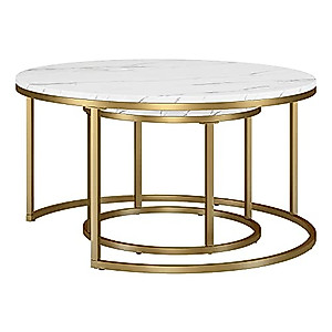 Henn&Hart Watson Coffee Table, 35" and 22" Wide, Gold/White