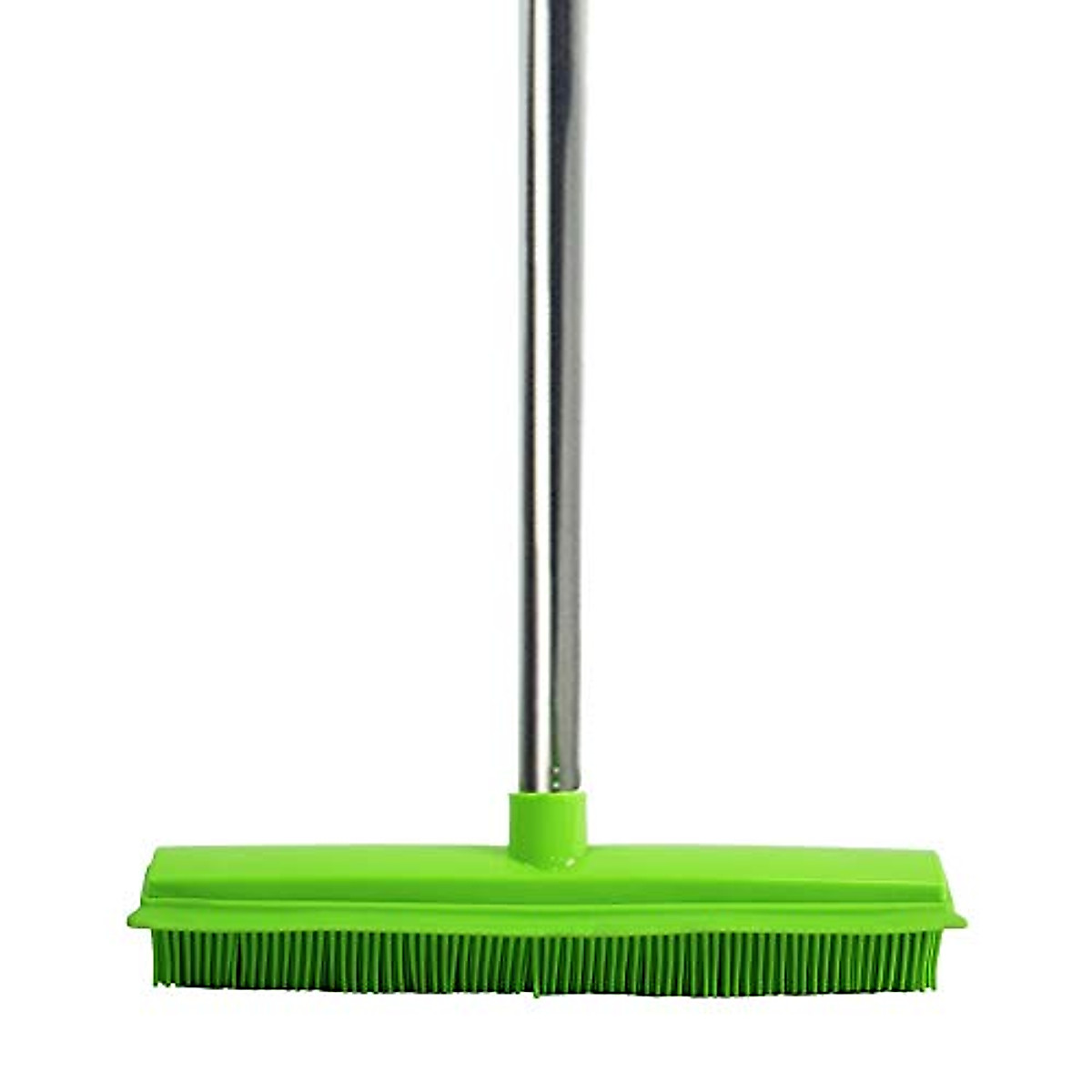 Long Handled Carpet Rubber Broom Soft Bristles and Squeegee Edge Sweeper Push Broom Indoor, Green
