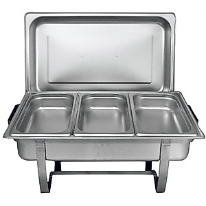 TigerChef 8 Quart Full Size Stainless Steel Chafer with Cool-Touch Plastic Handle (1, Full Size with 1/3rd Inserts)