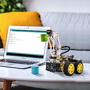 KEYESTUDIO 4WD Bluetooth Smart Car Robot Arm Building Starter Kit for Arduino ，for Uno R3 Programmable Robotics Coding Kit DIY Set for Student Adults 15+