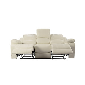 Pannow Double Recliner Loveseat with Console Slate, Double Reclining Sofa with Cup Holder, 3-Seater with Flipped Middle BACKREST Beige Air Leather, Theater Seating Furniture Sofa Bed