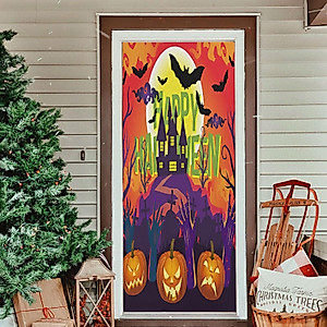 Burbuja Halloween Pattern Door Cover, Stretch Fabric Backdrop Door Porch Covers for Home Party Holidays Decoration, 32x79 in