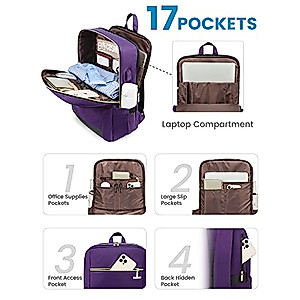 LOVEVOOK Laptop Backpack Women, 15.6 inch Lightweight Smart Work Backpack Travel Bag, Casual Daypack for Business Commuter, Water Resistant Book Bag with USB Charger for College, Purple