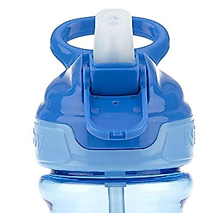 Nuby Thirsty Kids Push Button Flip-it Soft Spout on The Go Water Bottle (Green/Blue)