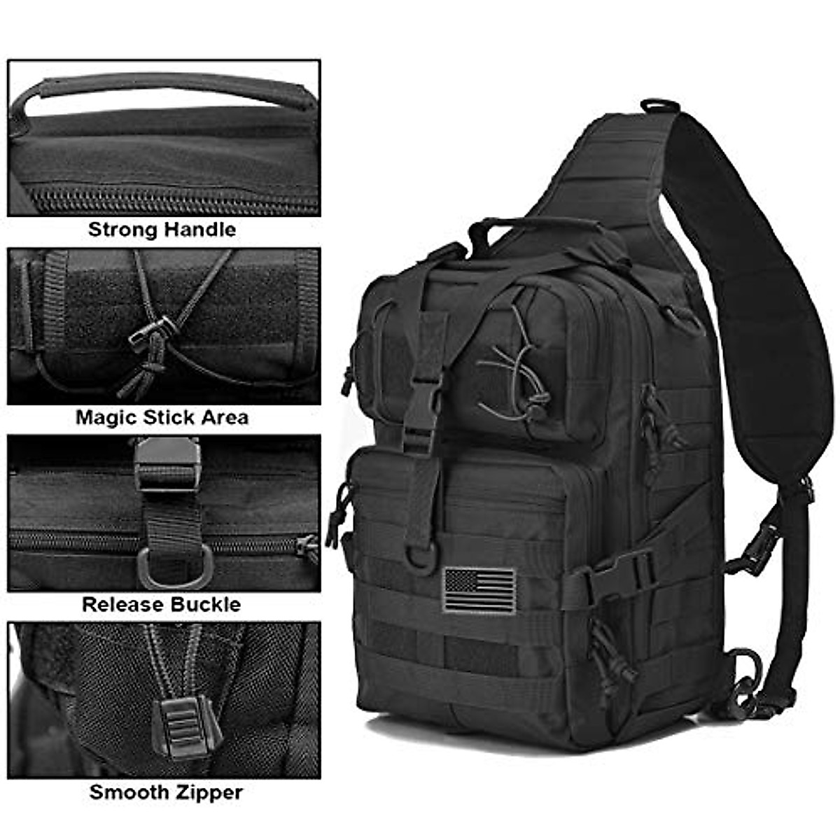 hopopower Tactical Sling Bag Pack Military Assault Rucksack Shoulder Bag Backpack Chest Pack Handbag Waterproof for Travel Hiking Camping Trekking Exploring Fishing Hunting
