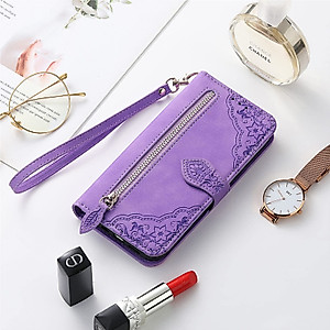 DAMONDY for Xiaomi Redmi 12C Zipper Wallet Case,Xiaomi Redmi 12C Case,Premium Magnetic Closure Stand Function Folio PU Leather Flip Cover Inner Soft TPU Case for Xiaomi Redmi 12C -Purple