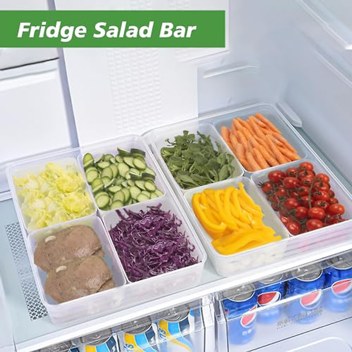 Sousnous Divided Serving Tray with lid, 14 inch Veggie Tray Snack Container Snackle Box Charcuterie Board, 4 Compartment Salad Bar Meat Keeper Food Storage Containers, Clear