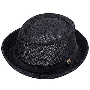 6Pcs Summer Mesh Pork Pie Hat Beach Party Fedora Cap Boater Porkpie Breaking Bad Flat Hat for Men Women Straw
