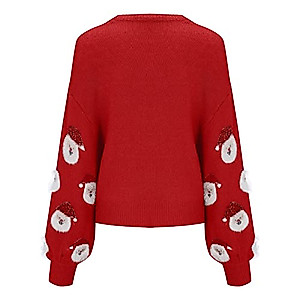 iLH Christmas Sweater for Women Cute Merry Xmas Santa Claus Holiday Cozy Knit Pullover Crewneck Sweatshirts Tops