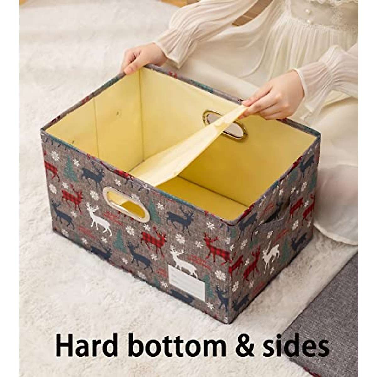 Nopuper Large Toy Box Storage Organizer with Lid,2 Packs, Foldable Shelf Storage Bins, Sturdy PP Interlayer,Hard Bottom and Sides, 20"*16"*12"