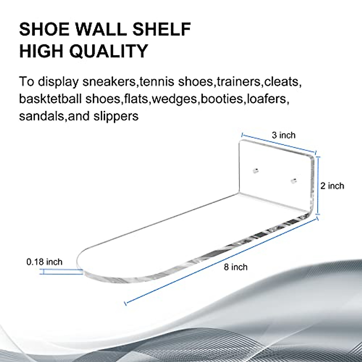 Acrylic Floating Clear Sneaker Shelves Wall Mount Set of 6 for Shoe Display，Floating Shoe Display Shelves for Bedroom, Gaming Room, Living Room，entrance hall