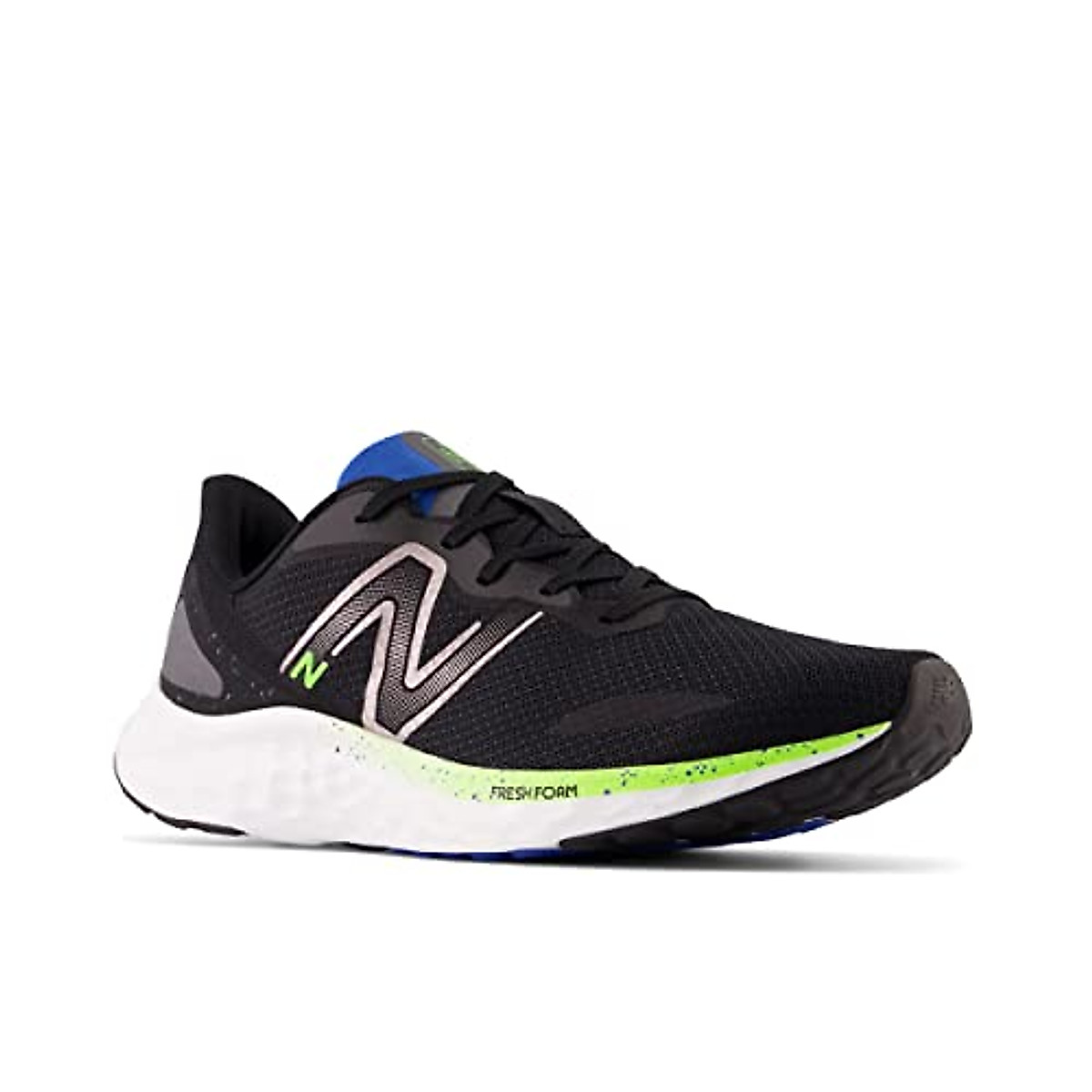 New Balance Men's Fresh Foam Arishi V4 Running Shoe, Black/Pixel Green/Cobalt, 7.5 X-Wide