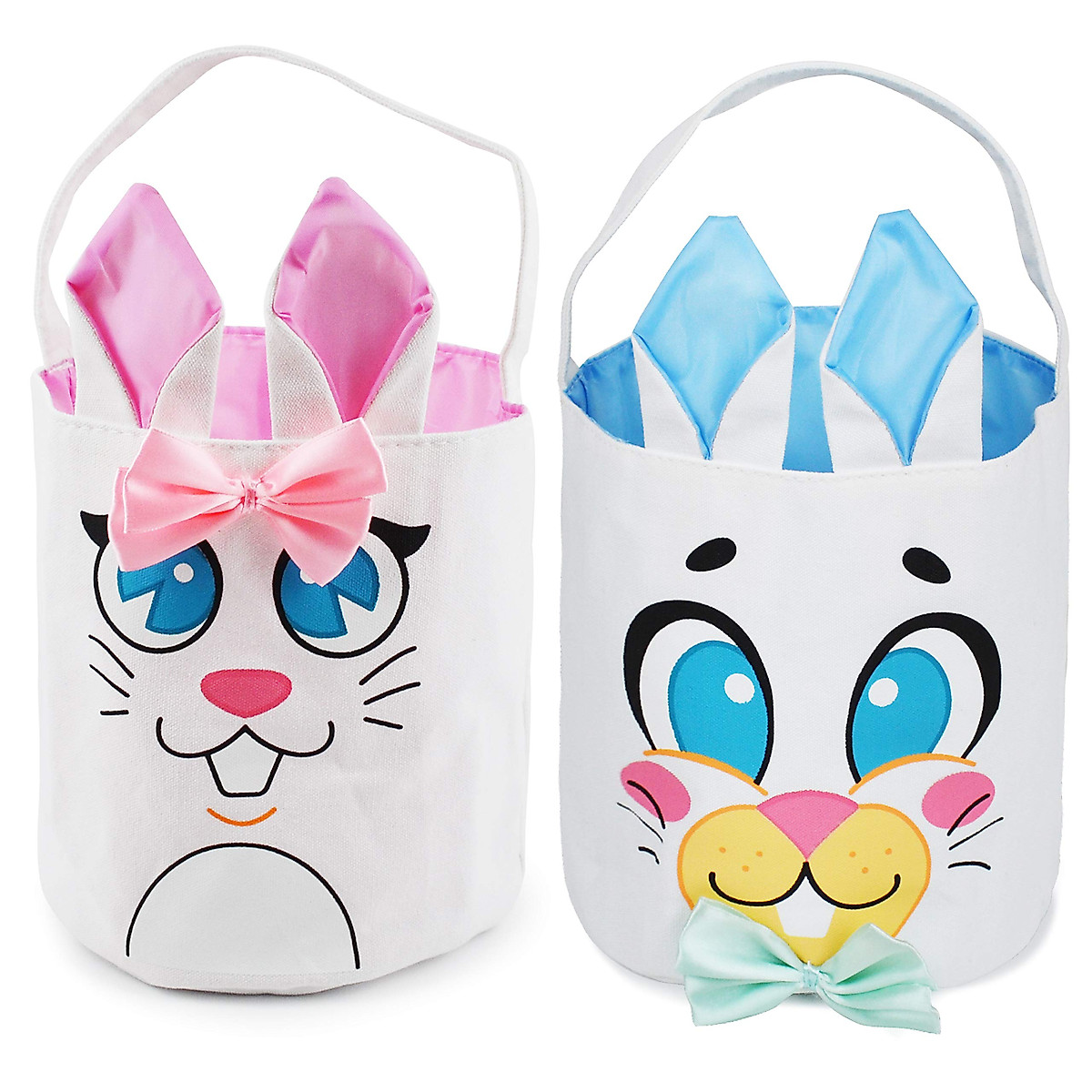 JOYIN 2 Packs Easter Bunny Basket Canvas Bags Set for Easter Eggs Hunt,Gift Baskets Egg Bags for Kids, Kids Party Favor