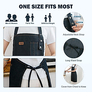 BICHIKEY Kitchen Cooking Apron for Women Men with Large Pockets, Adjustable Neck Strap Chef Apron, Perfect for Barber, BBQ, Waitress, Workshop, Gardening