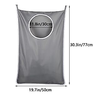 Resdenio Hanging Laundry Hamper Bag, Portable Laundry Bag, Large Foldable Wall Hanging Laundry Basket with 2 Adhesive Hooks for Dirty Clothes Organization and Storage,30 x 20 Inch Gray