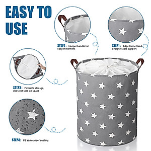Sunnyray 6-Pack 62L Freestanding Laundry Basket with Lid, Collapsible Dirty Clothes Hamper Waterproof Storage with Handles Large Canvas Nursery Hamper Gift Organizer for Home Drawers Closet (Star)