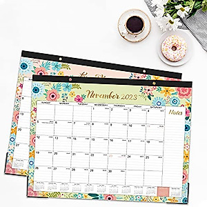 Desk Calendar 2023-2024 - Large Desk Calendar 2023-2024, Jul. 2023 - Dec. 2024, 22" x 17", Thick Paper with 18 Months, Corner Protectors, Large Ruled Blocks & 2 Hanging Hooks - Black Floral
