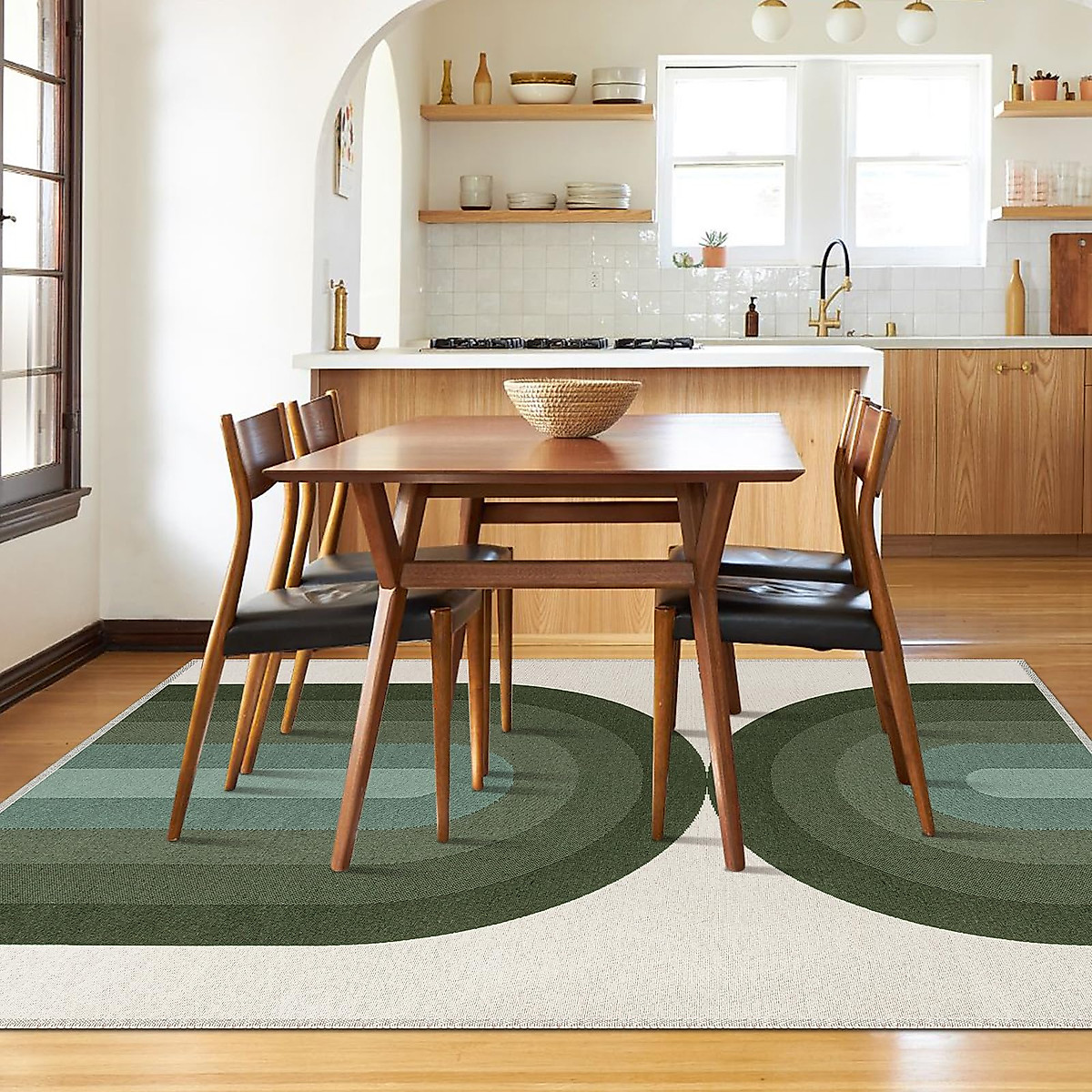 Lahome Washable Green Rugs for Living Room -5x7 Area Rugs Ultra-Thin Woven Boho Rugs Modern Rainbow Rugs for Bedroom, Cotton Reversible Low Pile Carpet for Playroom Dining Room (5'x 7', Green)