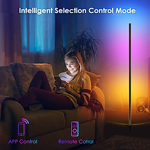 RGB Corner Floor Lamp, Corner Floor Lamp RGB Color Changing Corner Lamp LED Modern Floor Lights with Bluetooth APP and Remote Control Music Sync, 65" RGB Mood Lighting 24H Timing 398+ DIY Modes