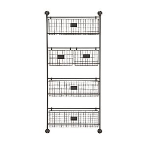 Deco 79 Metal Tall Wire 5 Slot Magazine Rack Holder with Suspended Baskets and Label Slots, 27" x 5" x 61", Black