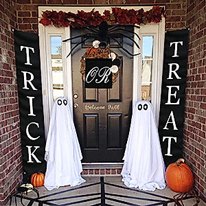 OurWarm 3pcs Trick or Treat Halloween Banner for Home Indoor/Outdoor, Halloween Hanging Sign for Office Door Porch Front Halloween Decorations, Strong Wind Resistance