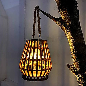 Hanging Solar Lantern Rattan Outdoor Lanterns for Patio Waterproof with Handle Large Bright Natural Bamboo Solar Table Lamp LED Lights Edison Bulb Design Decor for Wedding Yard Garden Farmhouse