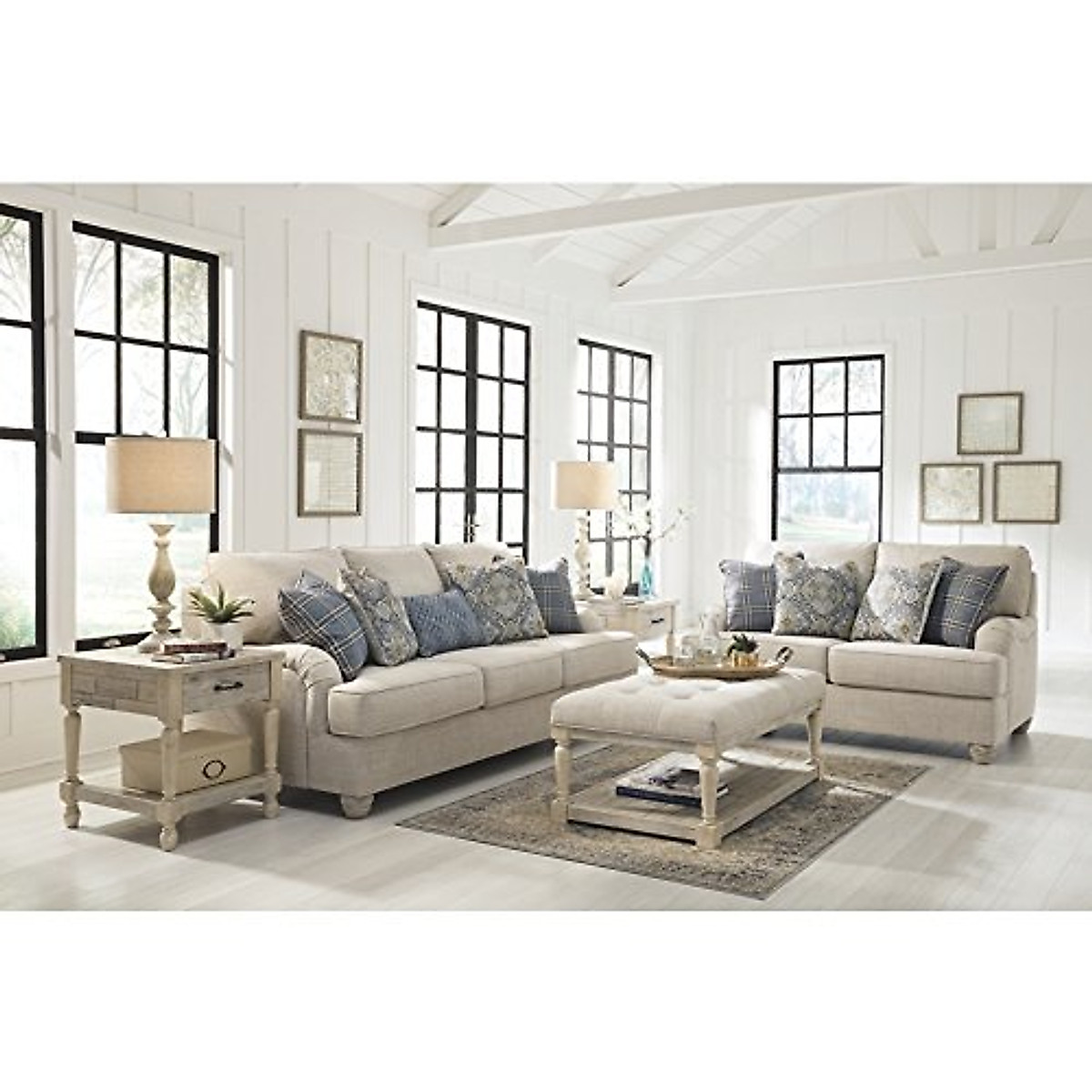 Signature Design by Ashley Shawnalore Farmhouse Solid Pine Wood End Table, Weatherworn White Finish