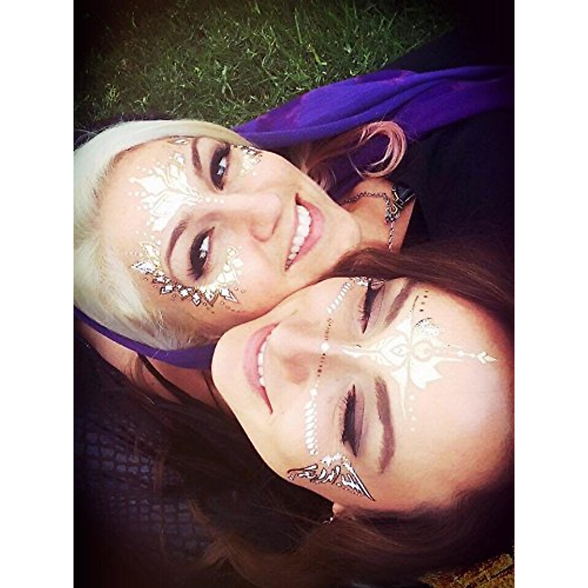 Gold Temporary Tattoos by Golden Ratio Tats, Metallic Festival Face Paint, Gold and White Masquerade Tattoos (Wifey Face Mask)