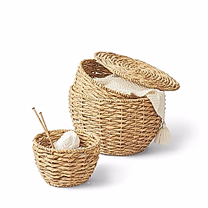 Artera Wicker Storage Basket - Set of 3 Natural Woven Blanket Basket, Decorative Side Table