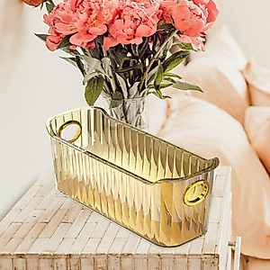 PETSOLA Multifunctional Desktop Storage Basket Organizer Storage Bin for Cosmetics Kitchen Closet Shelf Bathroom Vanity, Aureate