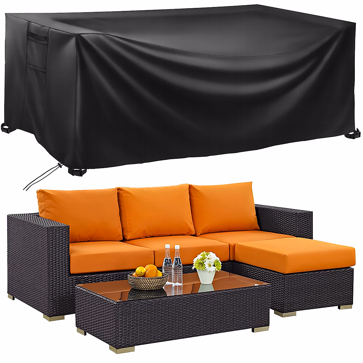 bemece Patio Furniture Set Covers, Waterproof, UV Resistant, Upgraded Ripstop 420D Oxford Rectangular Outdoor Furniture Covers 74" L x 47" W x 28" H
