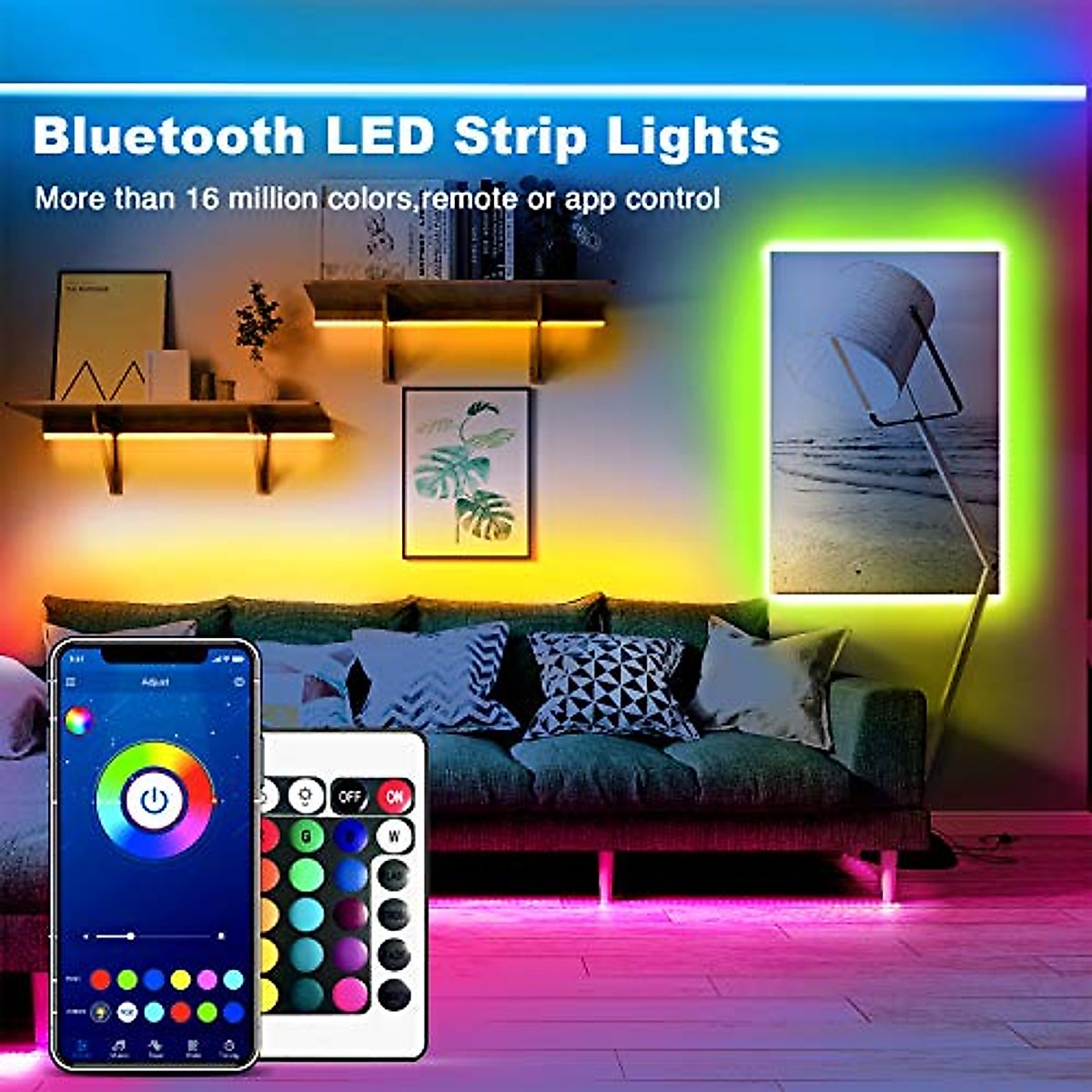 DAYBETTER Smart Led Lights 32.8ft, App Controlled Led Strip Lights Kits with 24 Keys Remote, Timer Schedule Led Lights Strip, Color Changing Led Lights for Bedroom Party Kitchen