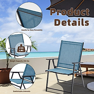 VICLLAX Outdoor Folding Patio Chairs with Arms, Portable Patio Dining Chairs Sling Back Chairs for Garden, Set of 2