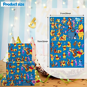 EYQQM Pack of 5 Pooh Gift Wrapping Paper 20" x 30" Kraft Paper Pooh Bear and Tigger Wrapping Paper Sheets Pack for Kids Birthday, Party Storage Festive Decoration (Blue Friends)