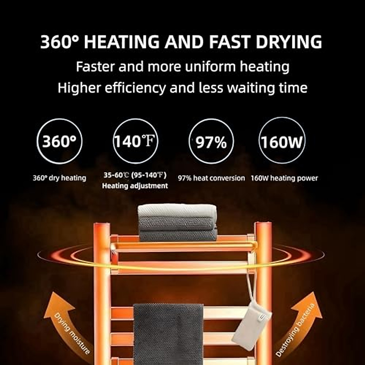 Heated Towel Rack, Electric Towel Warmer for Bathroom, Wall Hot Towel Warmer 10 Bar Touch Control, Timing, Temperature Display (10 Bar - 38in)