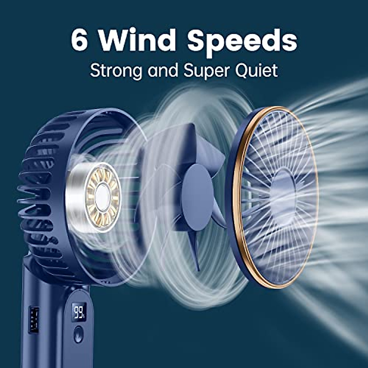 SWEETFULL Handheld Fan, 6000mAh Portable Fan Mini Fan with Backup Power,6 Speeds Adjustable,Small Personal Fan, Foldable Mini Desk Fan, Cooling Electric Fan for Girls Woman Man Travel Office Outdoor