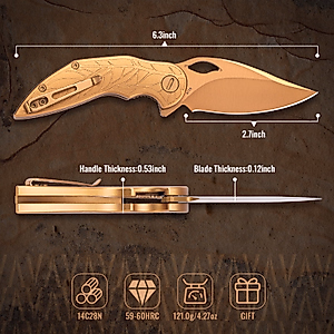 MOLSECT Latefall Pocket Folding Knife, Liner Lock EDC Knives with 2.7" K110 Blade, Ergonomic Handle, and Artistic Gold Finish