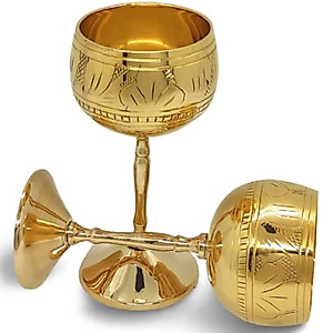 Akanksha Arts Pair of Shot Glasses - Each Glass 2 Oz - Made of Brass - Glittering Gold