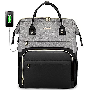 LOVEVOOK Laptop Backpack for Women Fashion Business Computer Backpacks Travel Bags Purse Student Bookbag Teacher Doctor Nurse Work Backpack with USB Port, Fits 17-Inch Laptop Grey Black