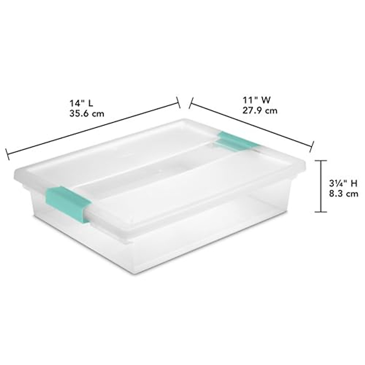 Sterilite Clip Box, Stackable Small Storage Bin with Latching Lid, Plastic Container to Organize Office, Crafts, Clear Base and Lid, Large, 1-Pack