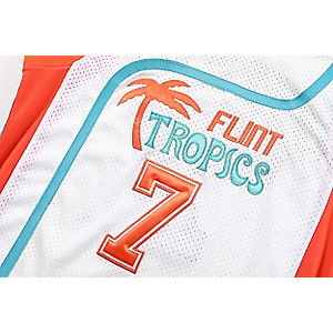Flint Tropics Jackie Moon #33 Coffee Black #7 Semi Pro 90s Hip Hop Clothes for Party Men Basketball Jersey Green White (7 White, Large)