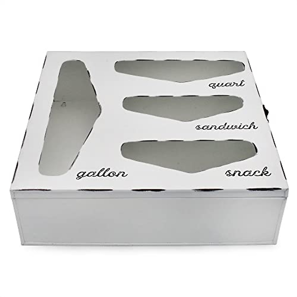 AuldHome Enamelware Kitchen Bag Organizer (White), Farmhouse Style Holder Compatible with Zipper Seal Kitchen Storage