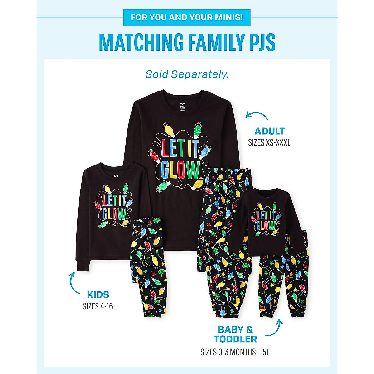 The Children's Place baby girls Family Matching Christmas Holiday Sets, Snug Fit 100% Cotton, Adult, Big Kid, Toddler, Pajama Set, Let It Glow, 8 US