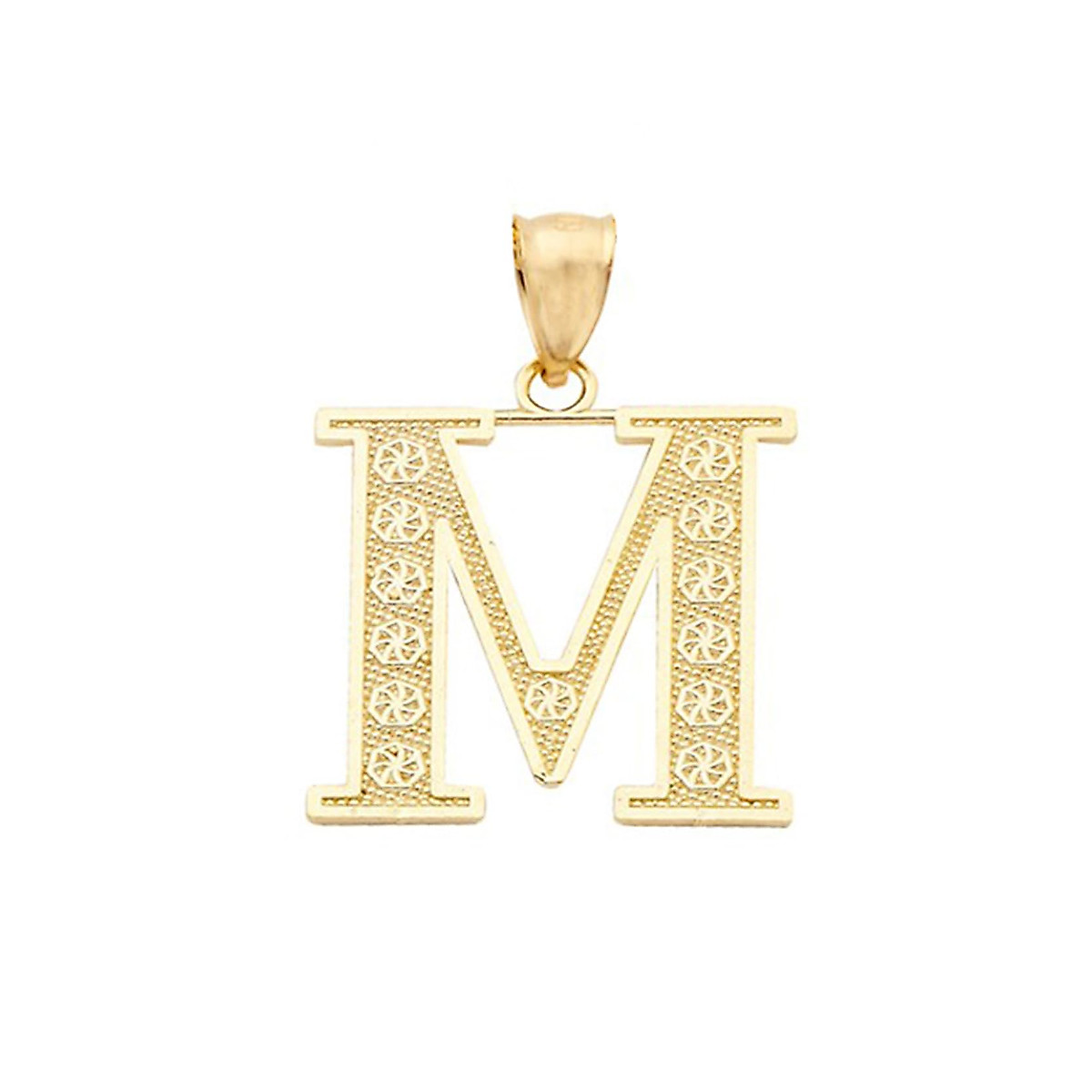 LoveBling 10K Yellow Gold Diamond Cut A to Z Alphabet Initial Letter Charm Necklace Pendant (Small) (M) (0.78")