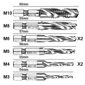 SH-CHEN Drill 8pcs HSS Countersink Tap Drill Bit Set, Combination Hex Shank Titanium Screw Thread Metric Tap Drill Compatible with Wood Plastic Aluminum Copper, Compatible with Hard Metal/Iron Cast